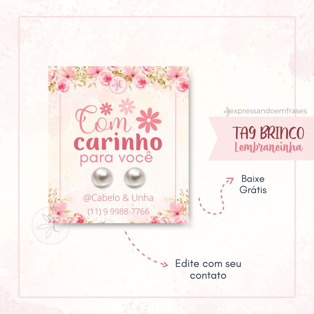 Lembrancinha: Tag para brinco Rosa- Arquivo Grátis ...